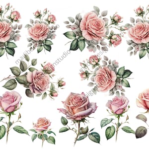 Shabby Pink Roses Decoupage Paper Printable, Shabby Chic Roses, Clipart ...