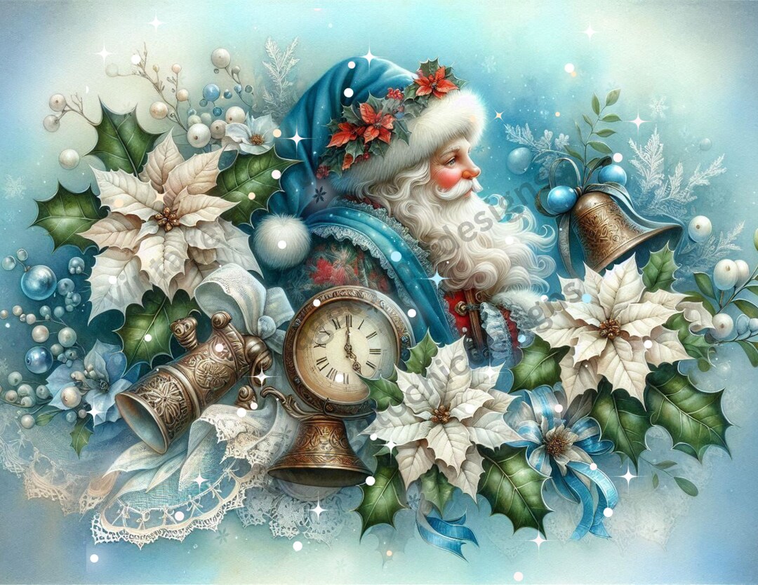 Santa Claus Digital Art Rice Paper Print Christmas Printable Sign Png ...