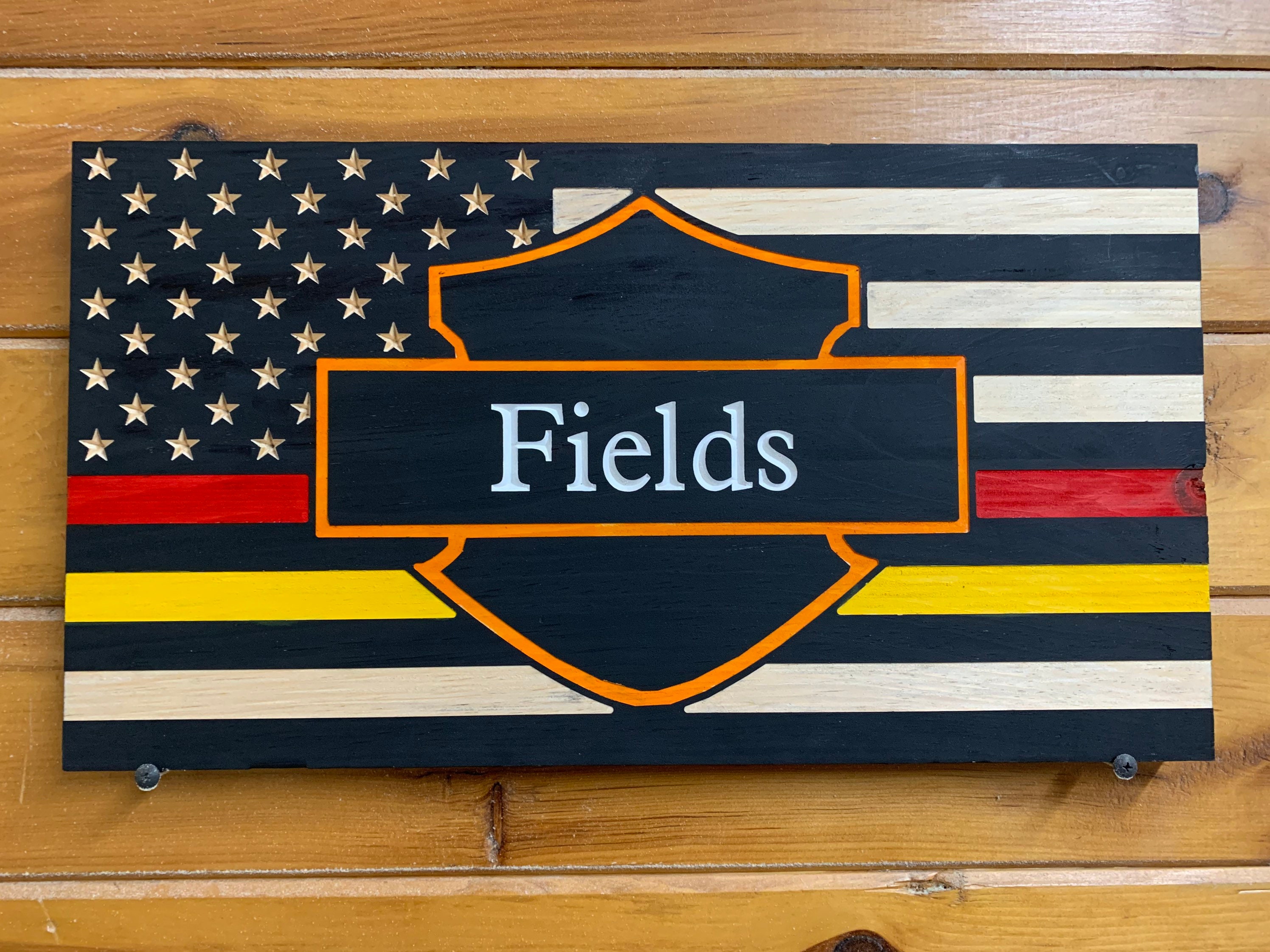 Wall Décor Harley Davidson last name American flag Signs etna.com.pe