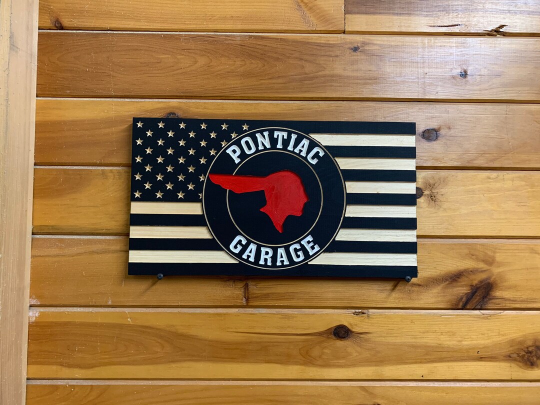 Pontiac Garage Wooden American Flag - Etsy
