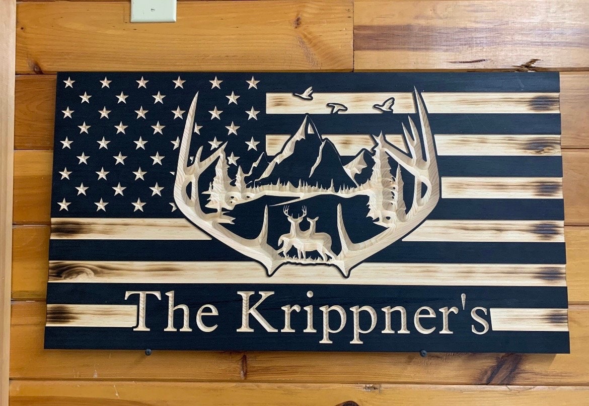 Large Custom Engraved American Flags - Etsy