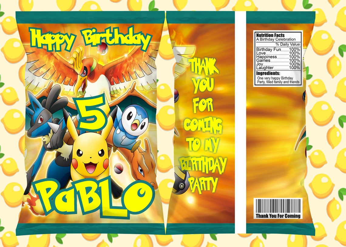 Pokemon Chips Bag. Pokemon Party Favors. Pokemon Snack Bag. - Etsy