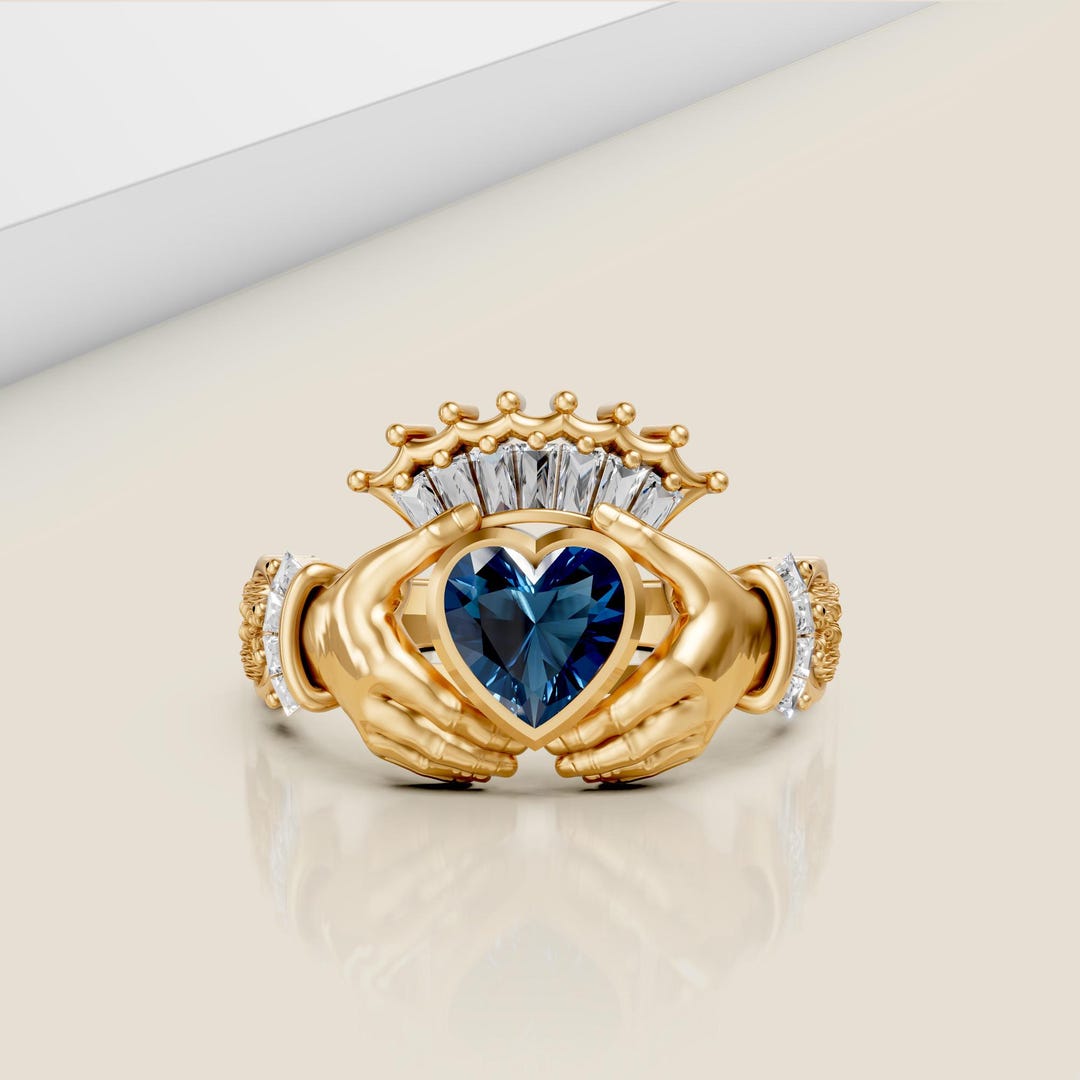 14K Gold London Blue Topaz Claddagh Ring | Antique Natural Blue Topaz ...