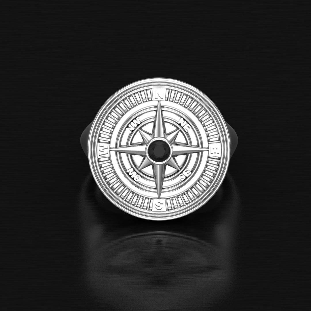 Compass Signet Ring: 14K Gold, Black Spinel, Nautical Jewelry - Etsy