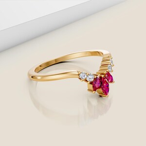 14K Solid Gold Ruby Marquise Band Ring, Minimalist Ruby Wedding Ring, Dainty Ruby Stacking Ring ...
