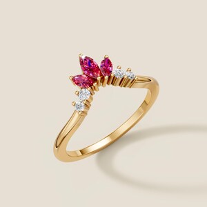 14K Solid Gold Ruby Marquise Band Ring, Minimalist Ruby Wedding Ring, Dainty Ruby Stacking Ring ...