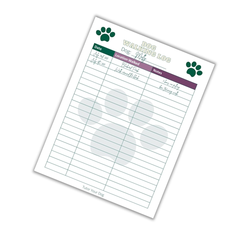 Printable Dog Walking Log | Dog Walking Schedule | Pet Walking Tracker ...