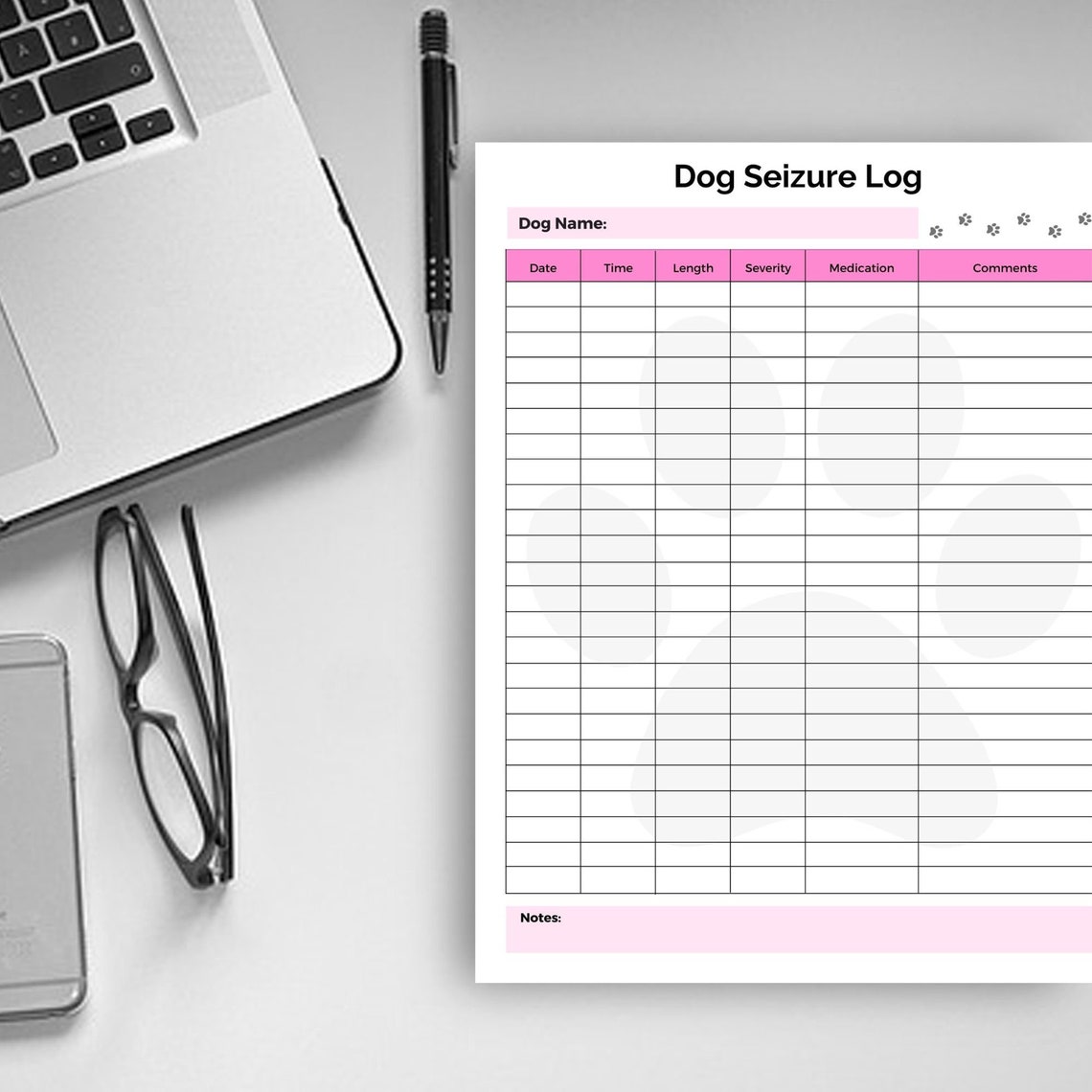 Dog Seizure Log | Pet Seizure Log Printable | Seizure Tracker for Dogs ...
