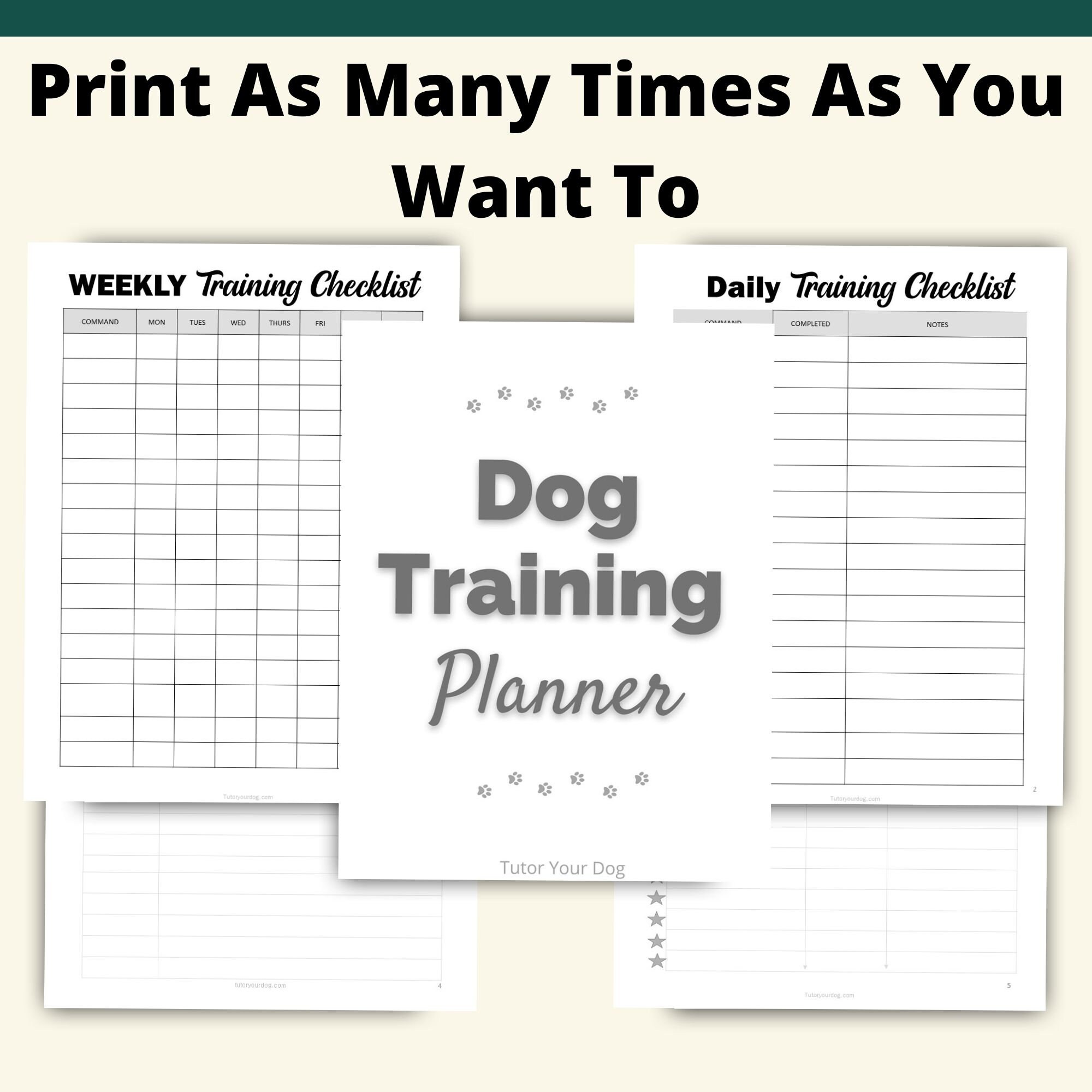 Printable Dog Training Planner | Dog Training Tracking Chart | Dog ...