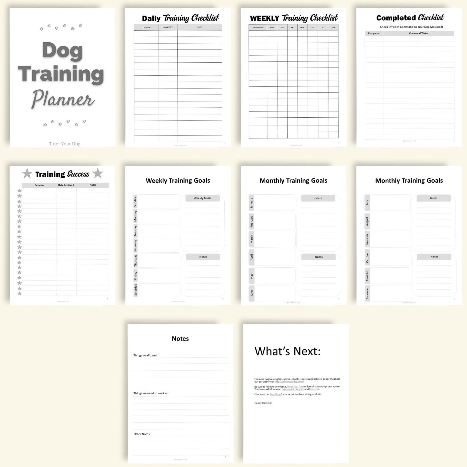 Printable Dog Training Planner | Dog Training Tracking Chart | Dog ...