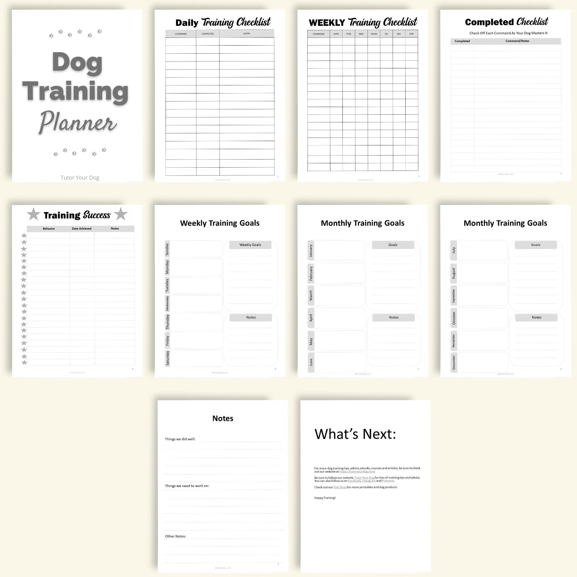 Printable Dog Training Planner | Dog Training Tracking Chart | Dog ...