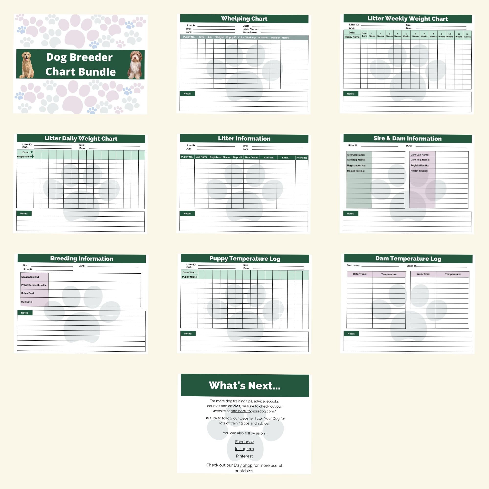 Basic Dog Breeder Charts Whelping Records Litter Records Breeder ...