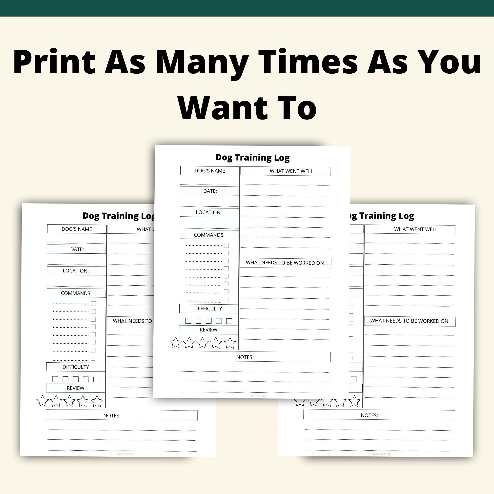 Printable Dog Training Log Sheet | Instant Download | 8.5x11 PDF| Dog ...