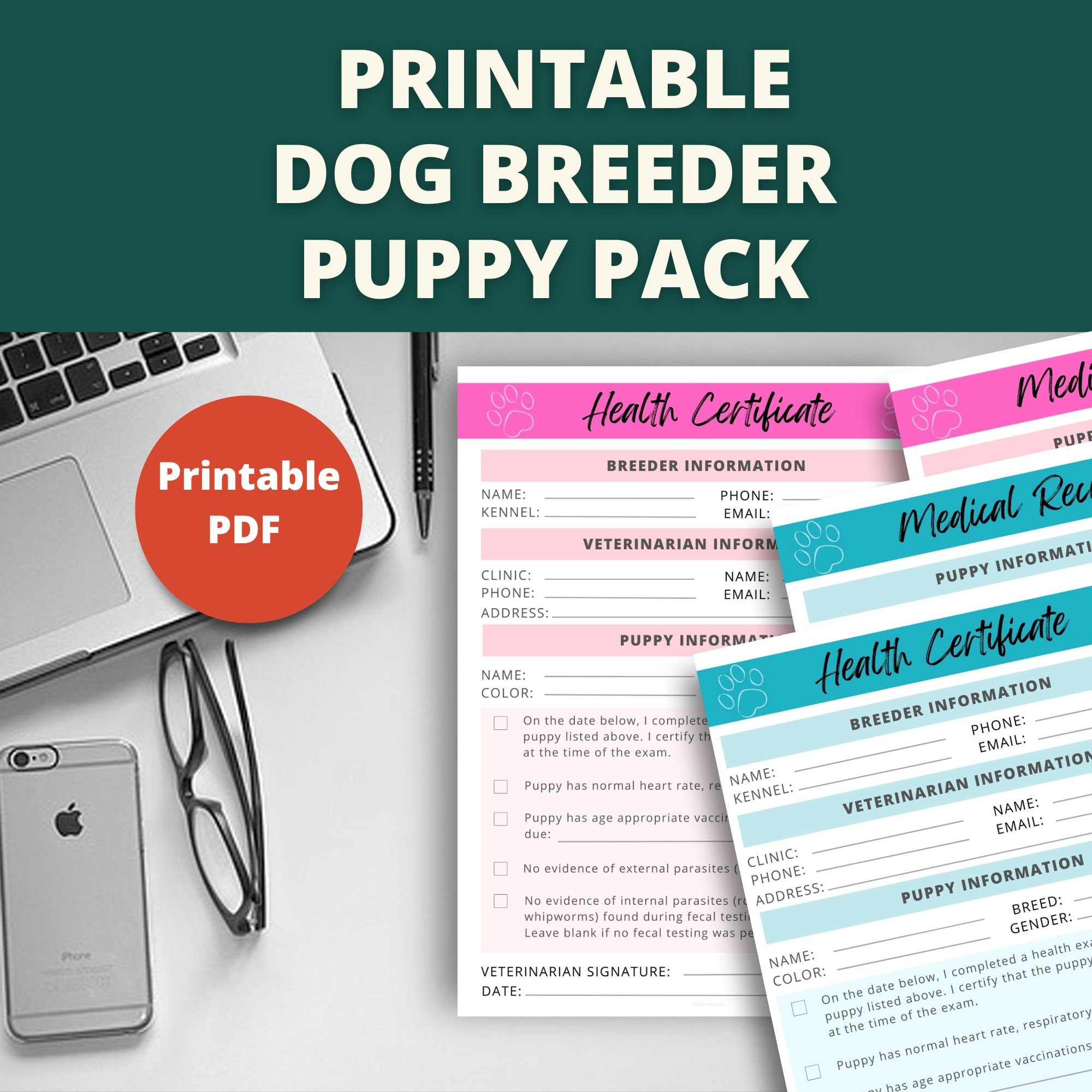 Printable Breeder Puppy Pack | Dog Breeder Records | Dog Breeder Forms ...