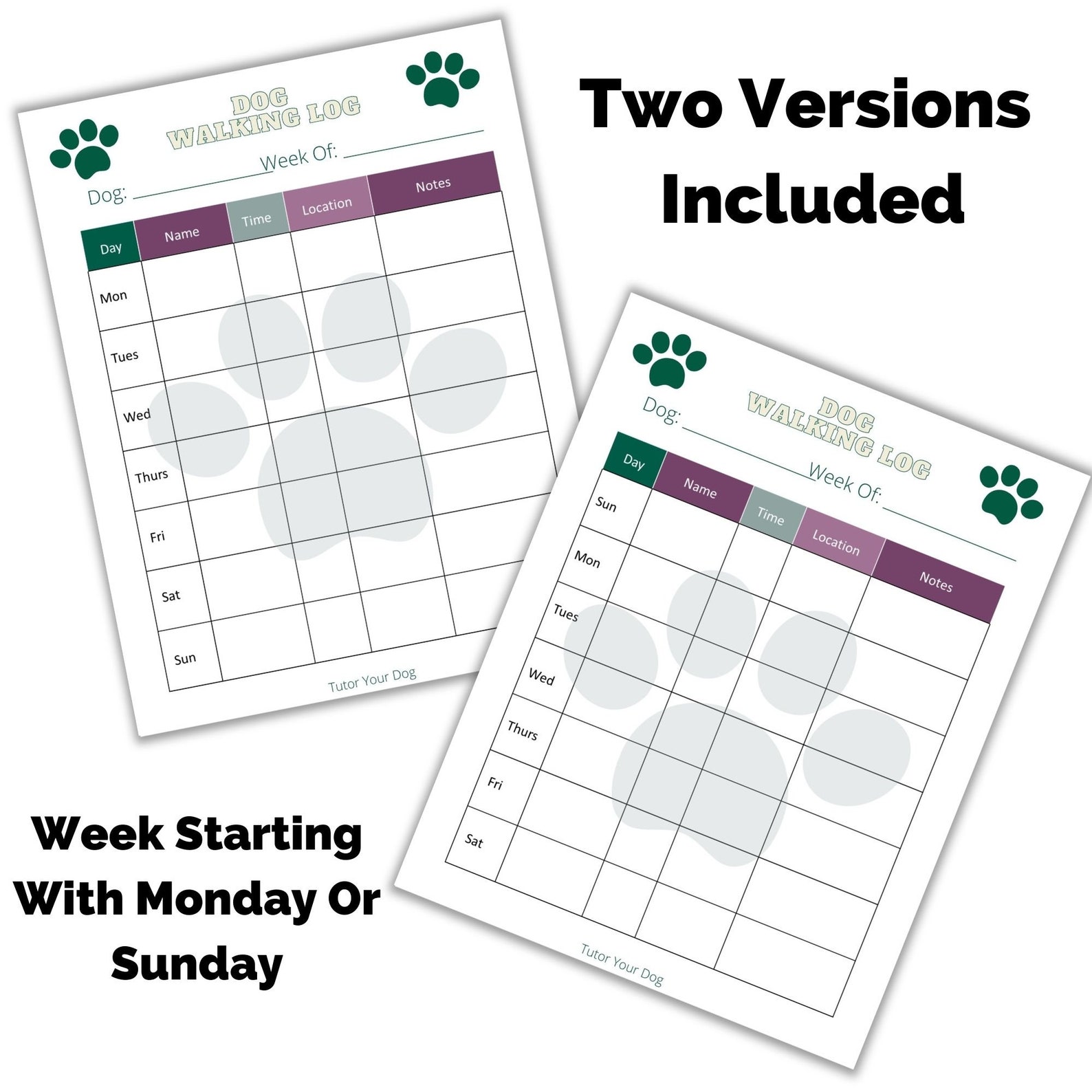 Printable Dog Walking Log | Dog Walking Schedule | Pet Walking Tracker ...