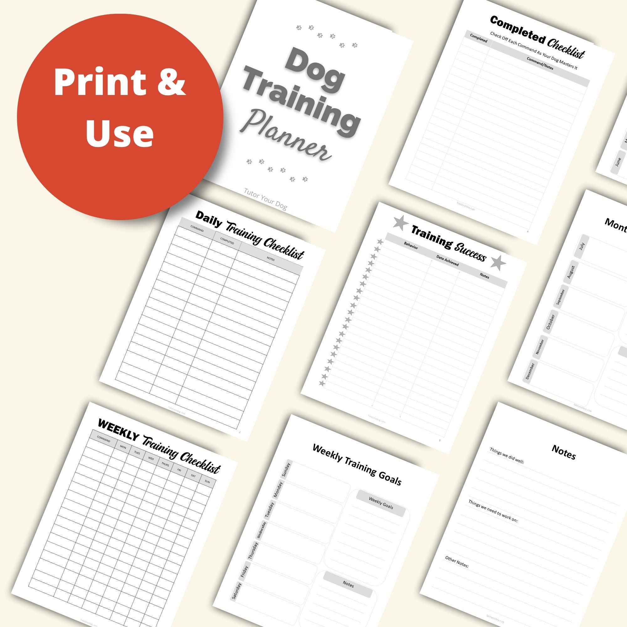 Printable Dog Training Planner Dog Training Tracking Chart Dog Training ...