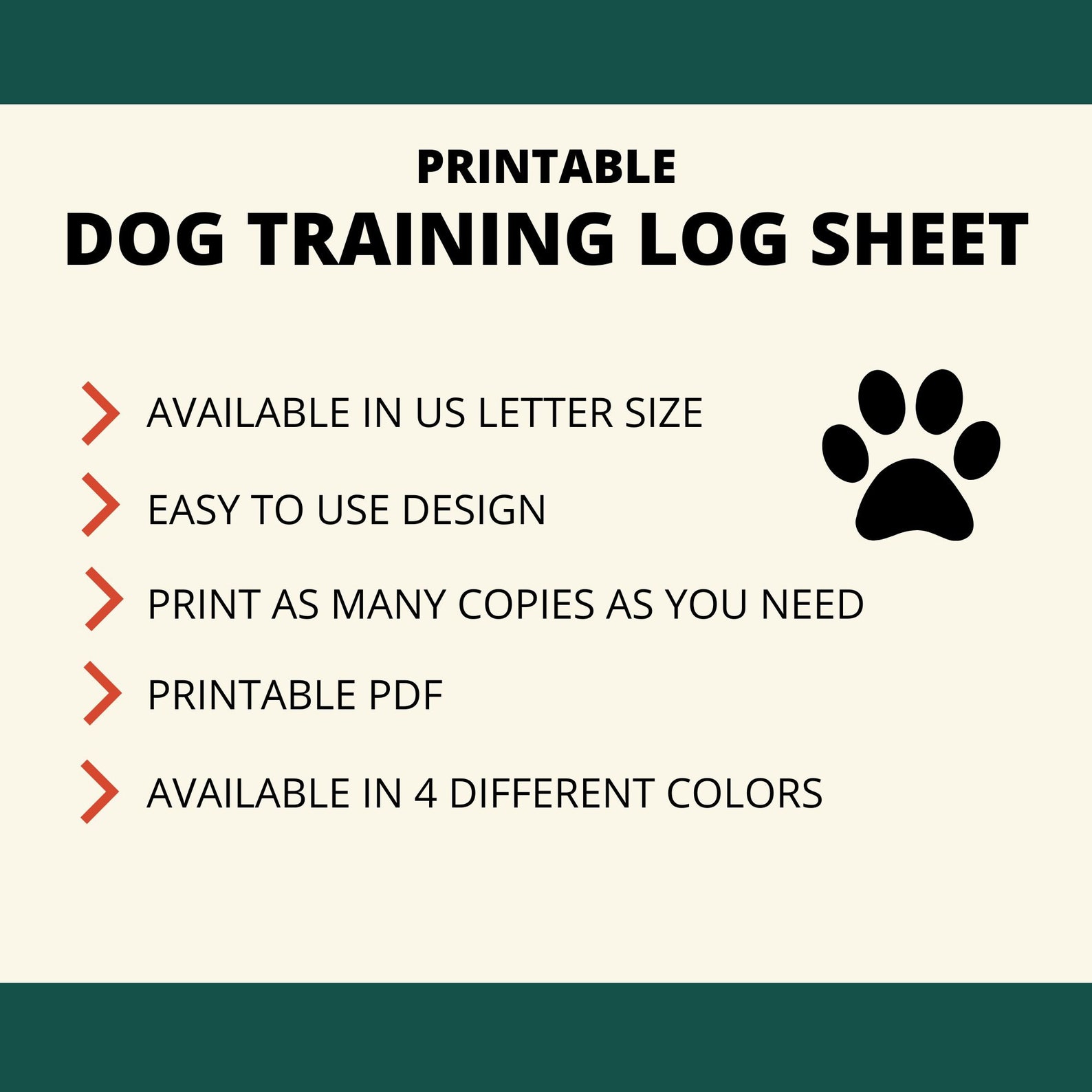 Printable Dog Training Log Sheet | Instant Download | 8.5x11 PDF| Dog ...