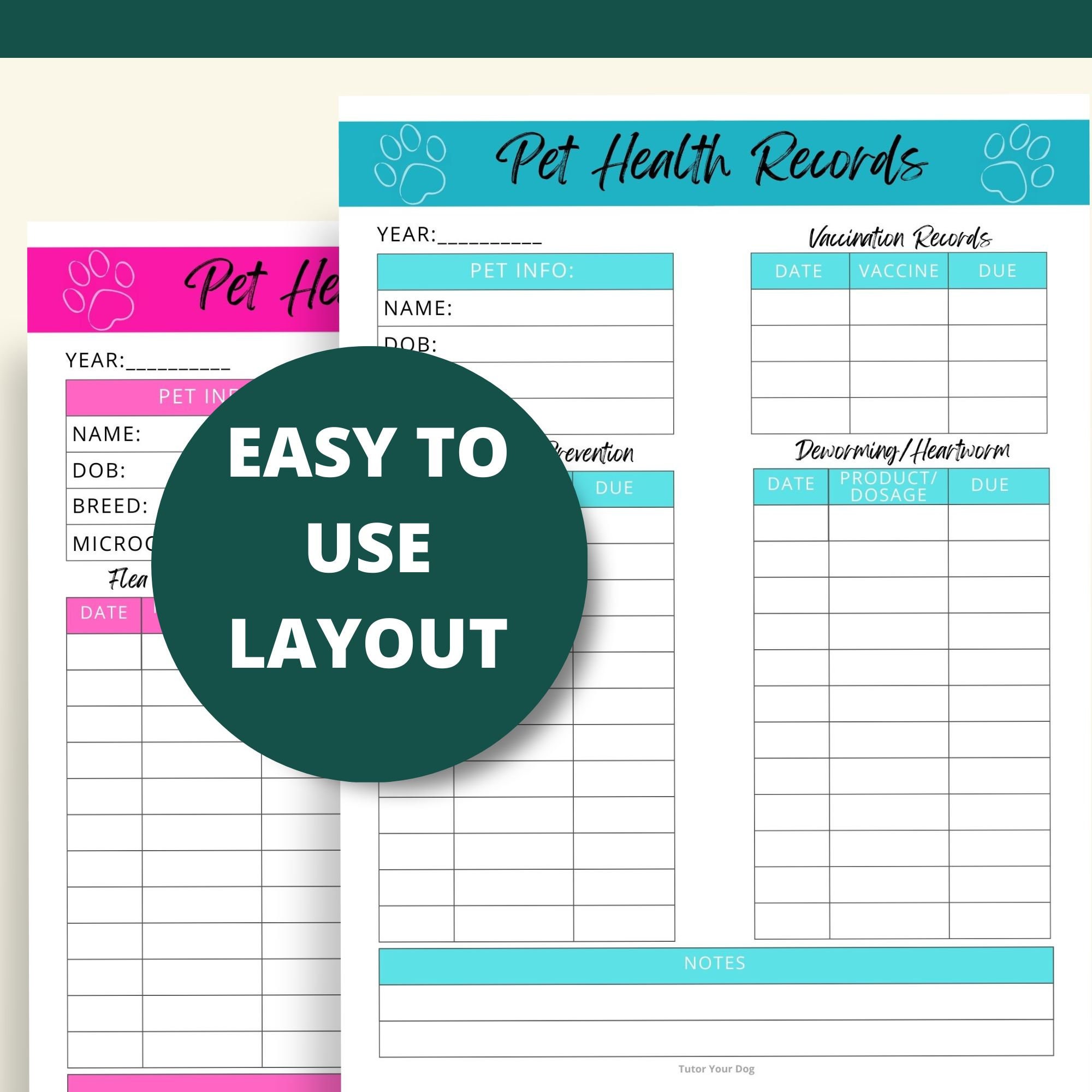 Printable Pet Health Record Page for A Dog or Cat | Instant Download ...