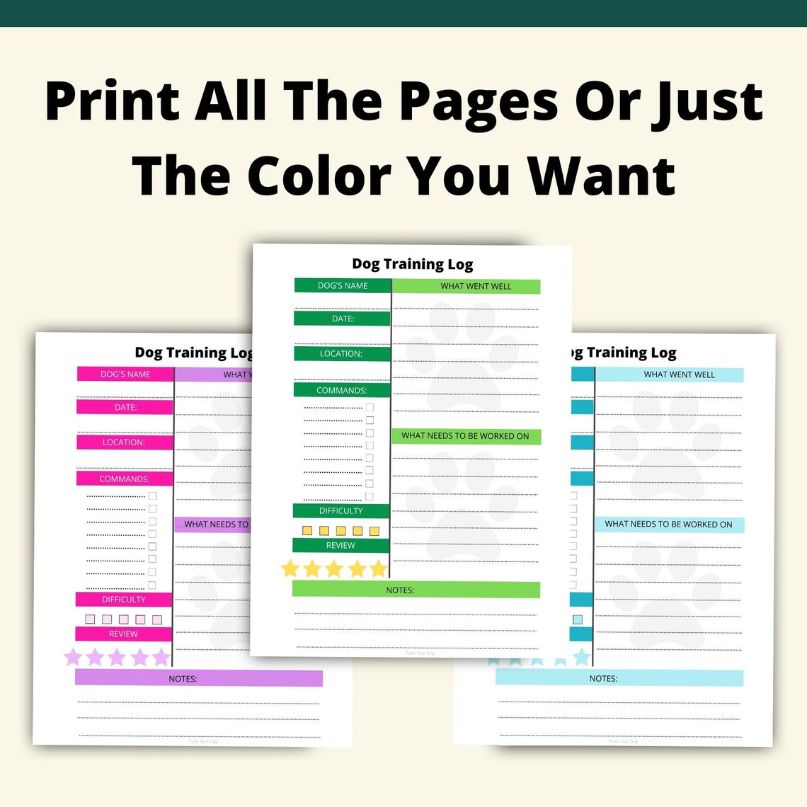 Printable Dog Training Log Sheet | Instant Download | 8.5x11 PDF| Dog ...