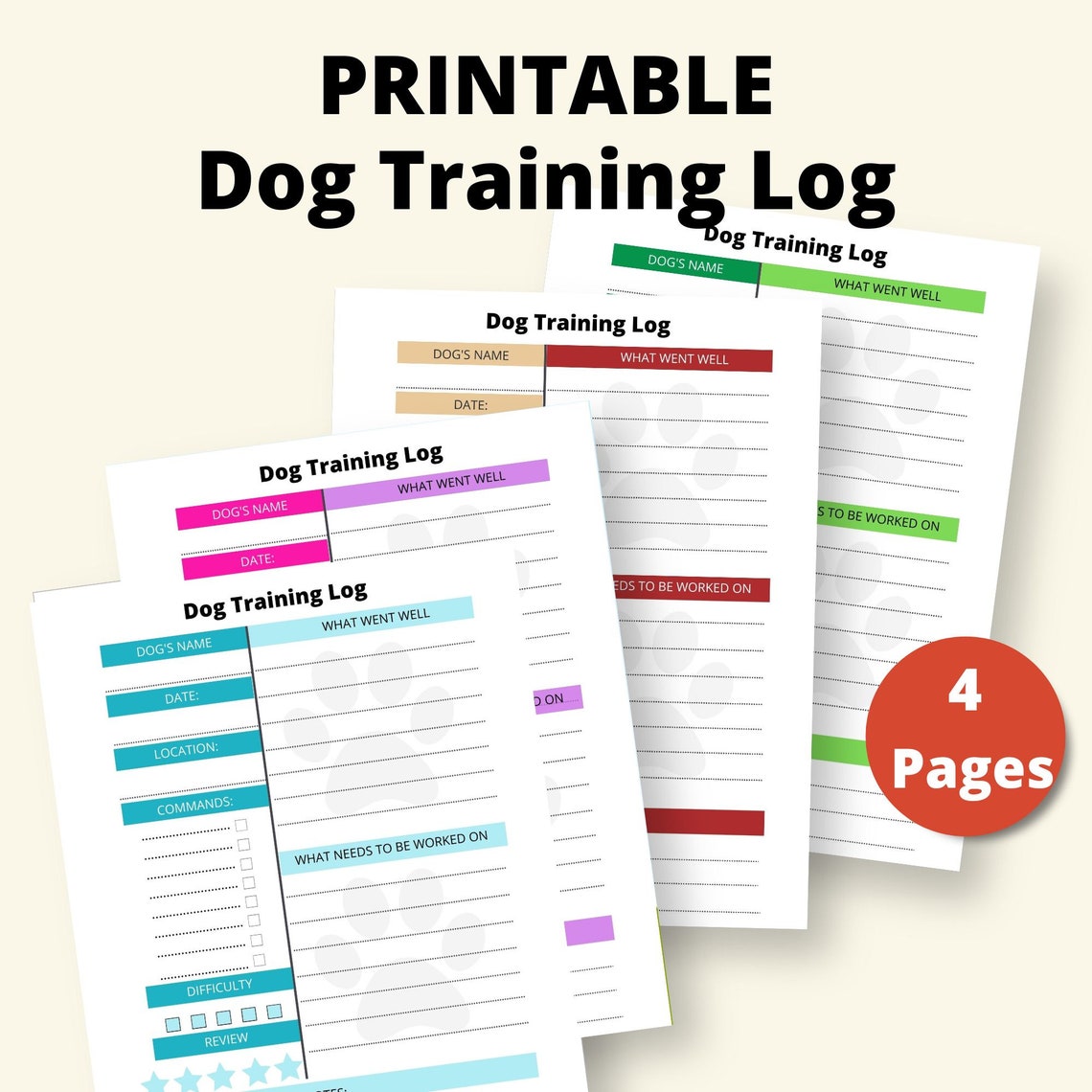 Printable Dog Training Log Sheet | Instant Download | 8.5x11 PDF| Dog ...