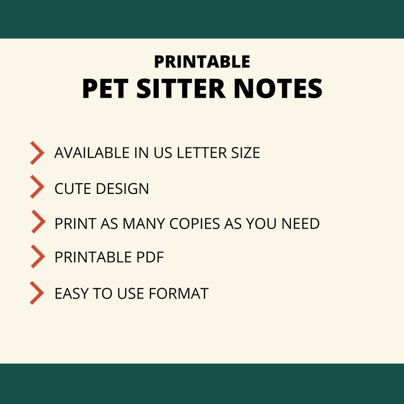 Printable Pet Sitter Notes Instant Download 8.5x11 PDF Dog Sitter ...