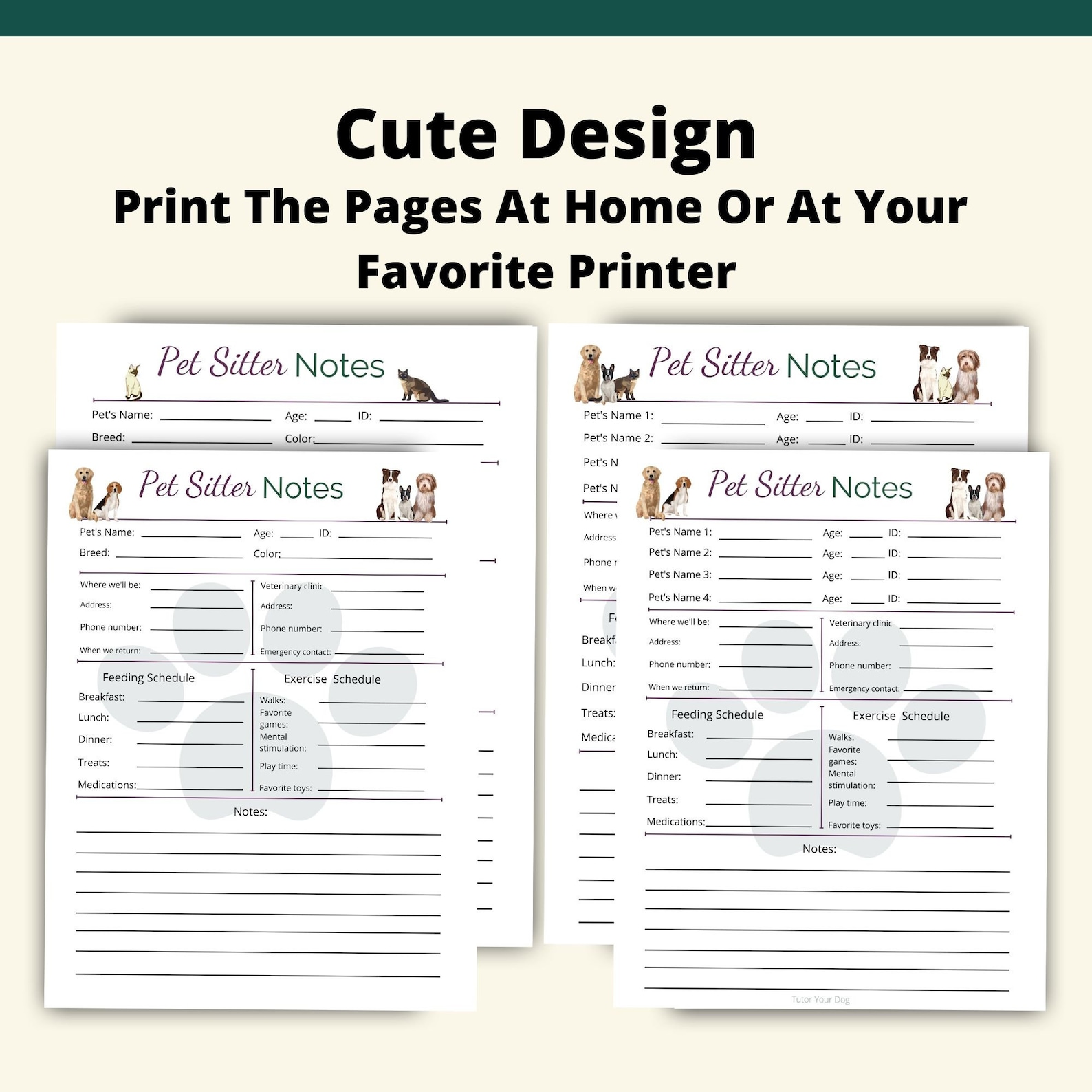 Printable Pet Sitter Notes Instant Download 8.5x11 PDF Dog Sitter ...