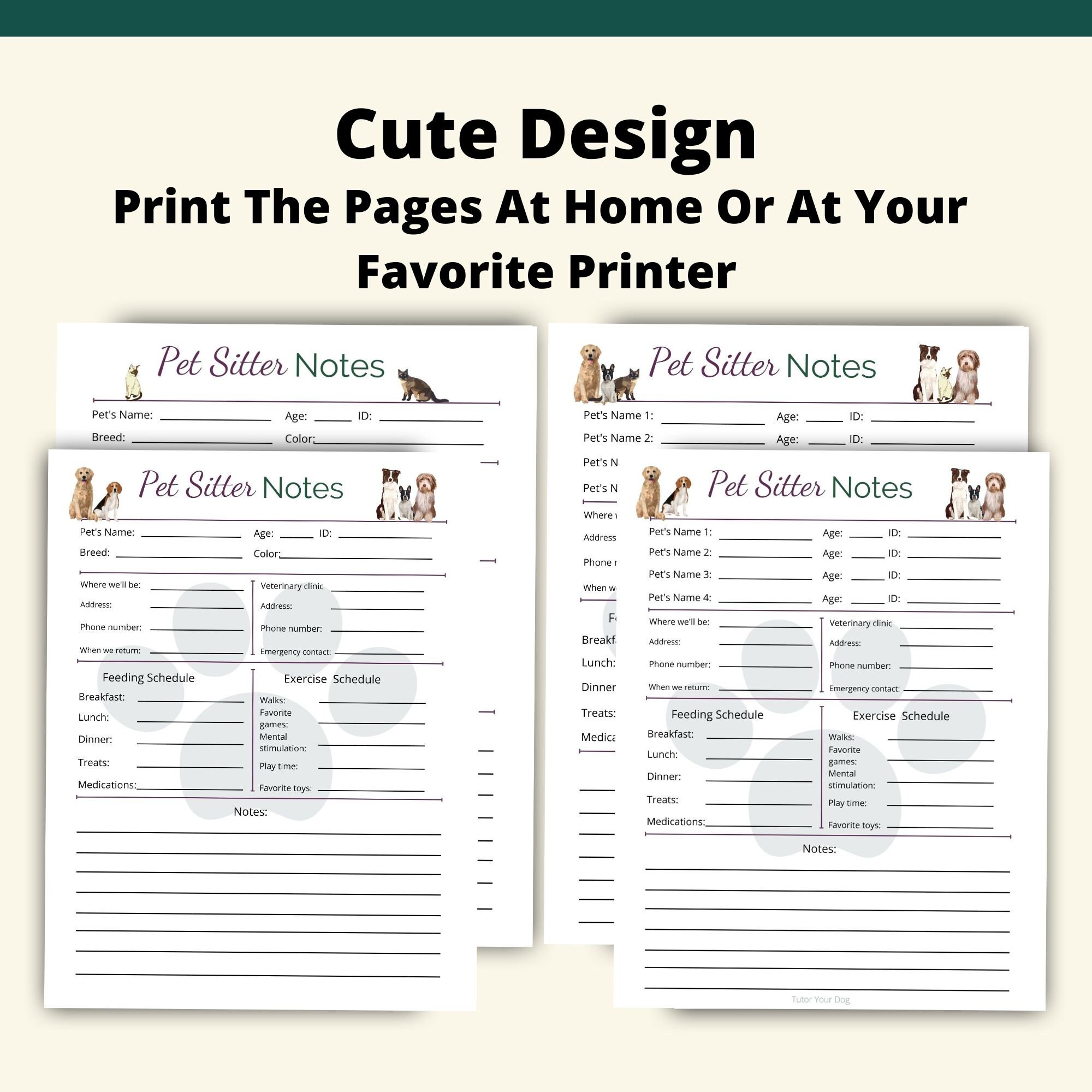 Printable Pet Sitter Notes | Instant Download | 8.5x11 PDF| Dog Sitter ...