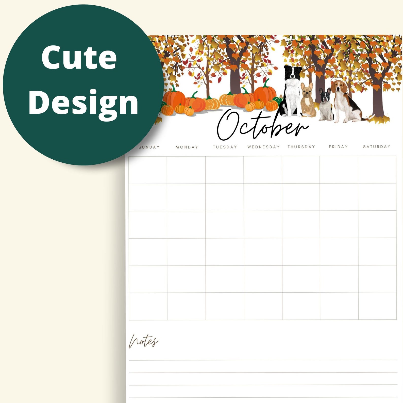 Printable Undated Cute Dog Theme Calendar | Instant Download | 8.5x11 ...