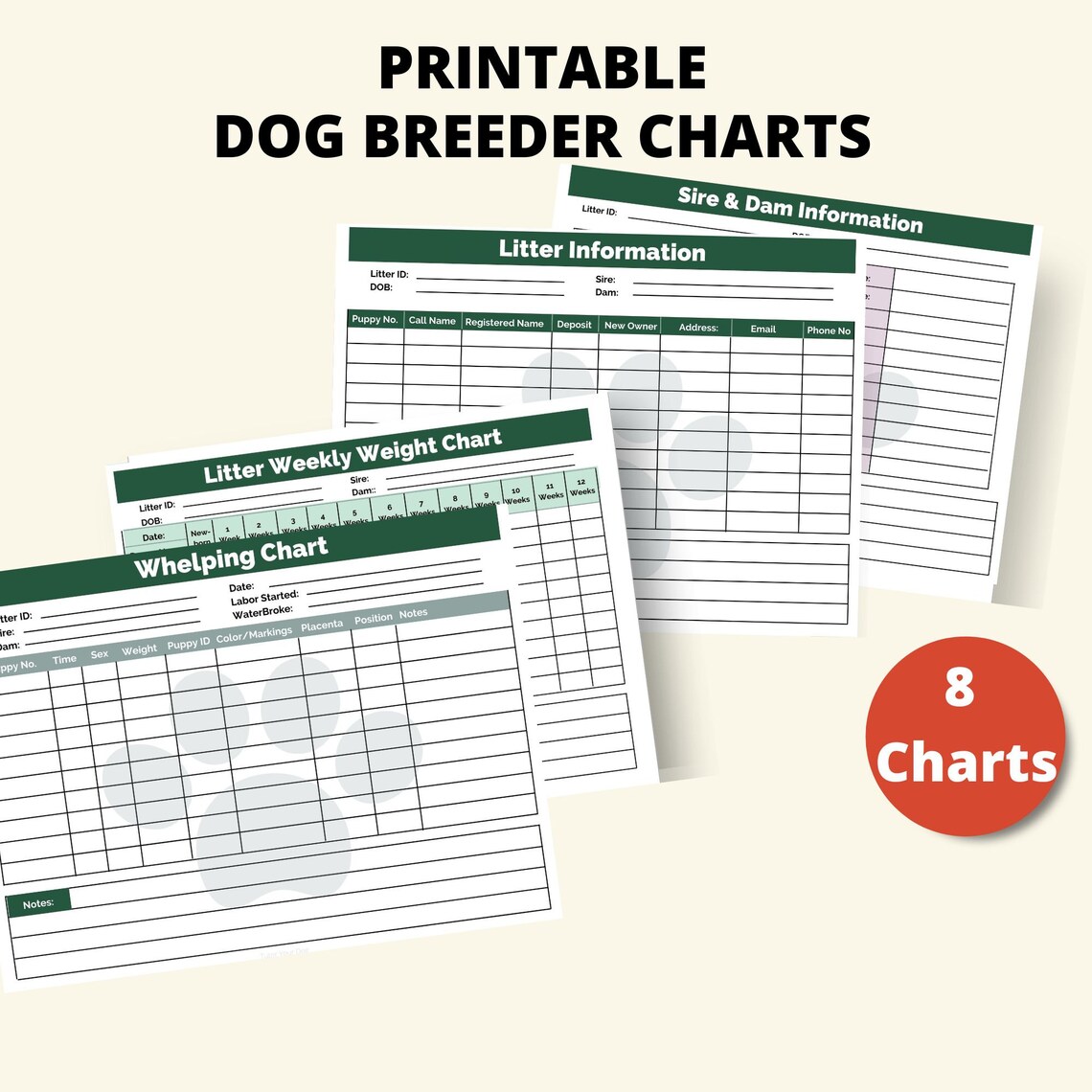 Basic Dog Breeder Charts Whelping Records Litter Records Breeder ...