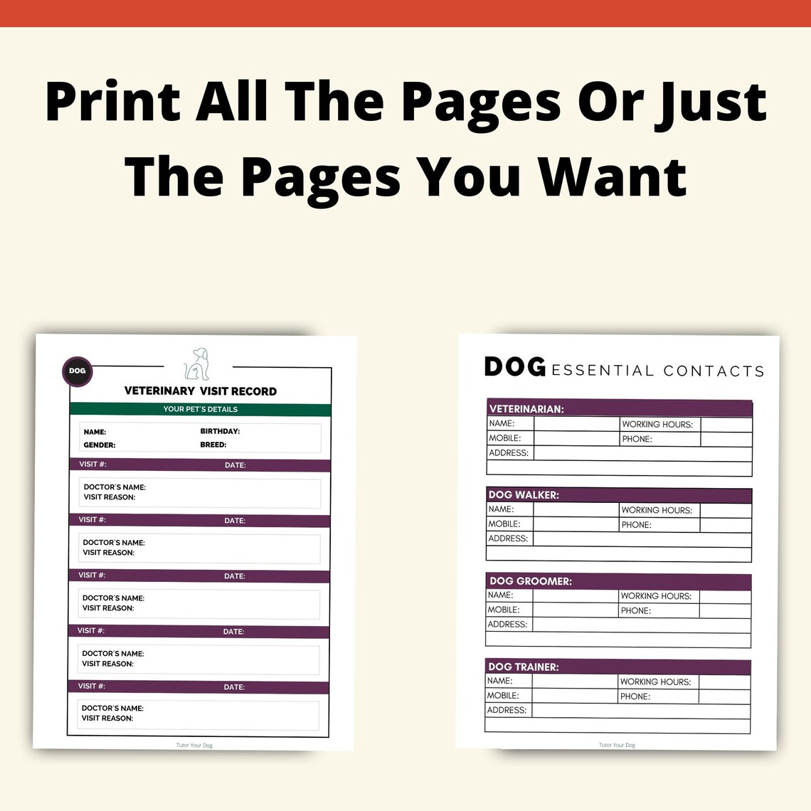 Printable Dog Record Booklet Digital Download Dog Tracker - Etsy