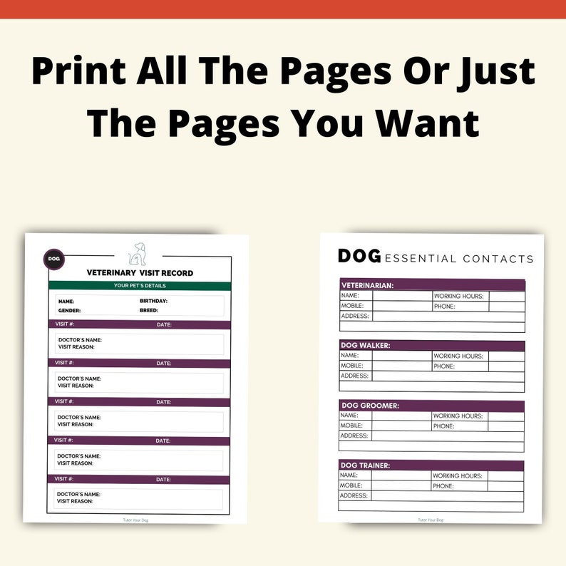 Printable Dog Record Booklet Digital Download Dog Tracker - Etsy