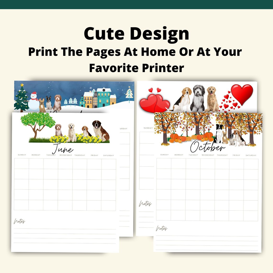Printable Undated Cute Dog Theme Calendar Instant Download - Etsy