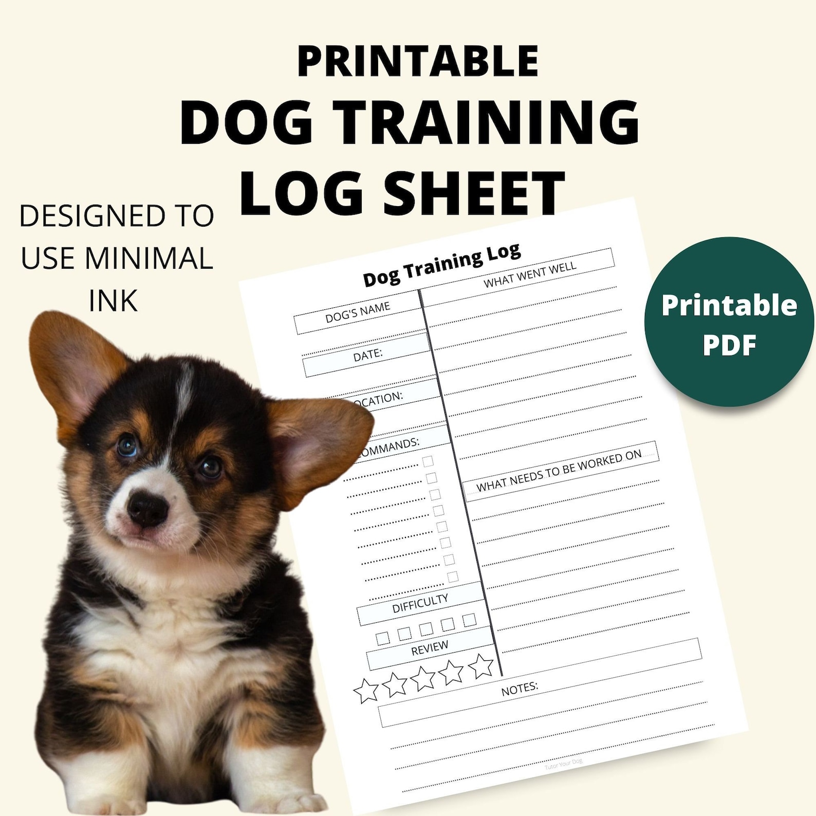 Printable Dog Training Log Sheet | Instant Download | 8.5x11 PDF| Dog ...