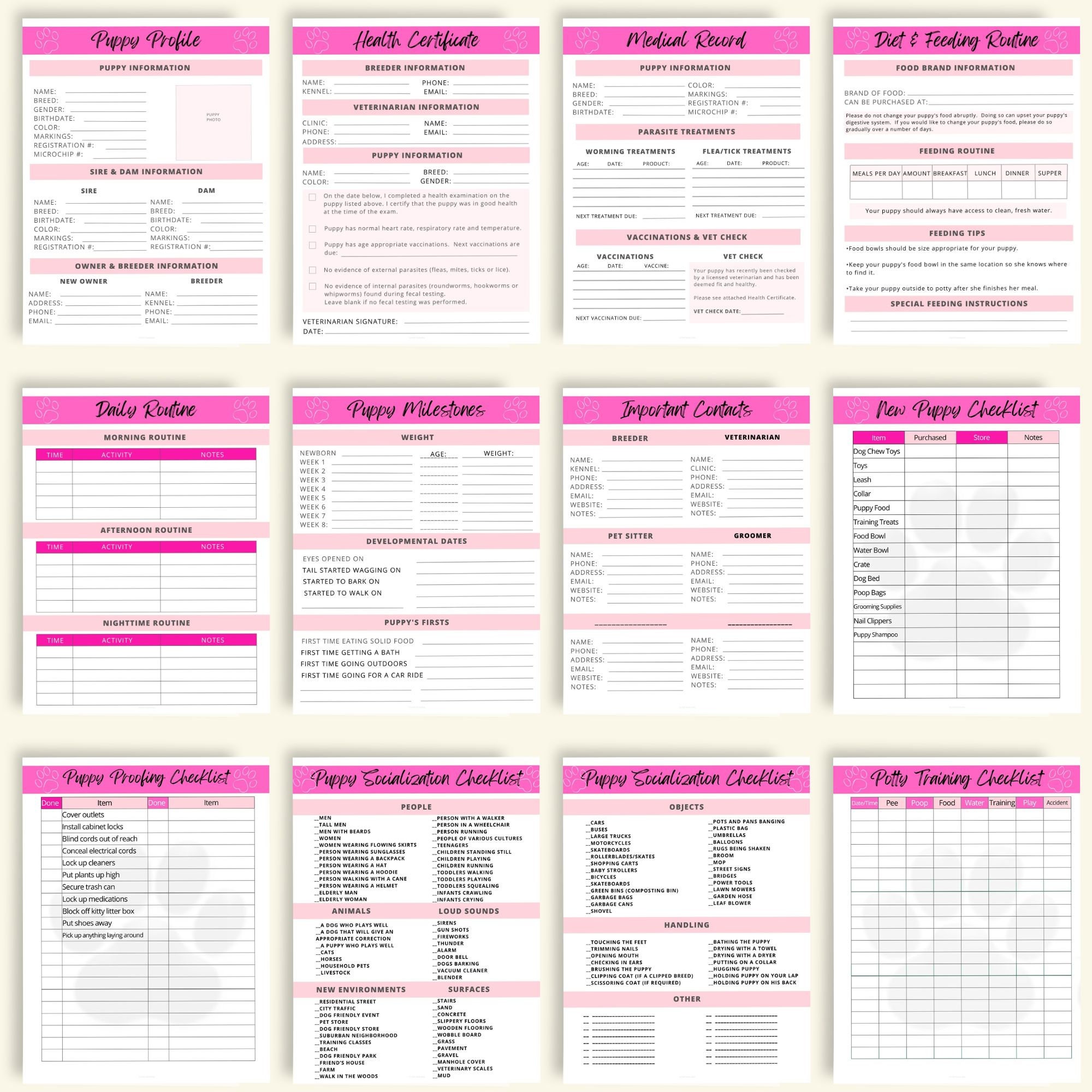 Printable Breeder Puppy Pack | Dog Breeder Records | Dog Breeder Forms ...