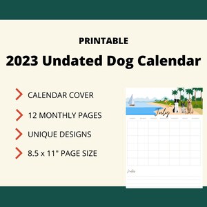 Printable Undated Cute Dog Theme Calendar | Instant Download | 8.5x11 ...