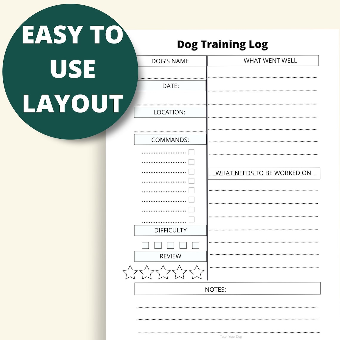 Printable Dog Training Log Sheet | Instant Download | 8.5x11 PDF| Dog ...