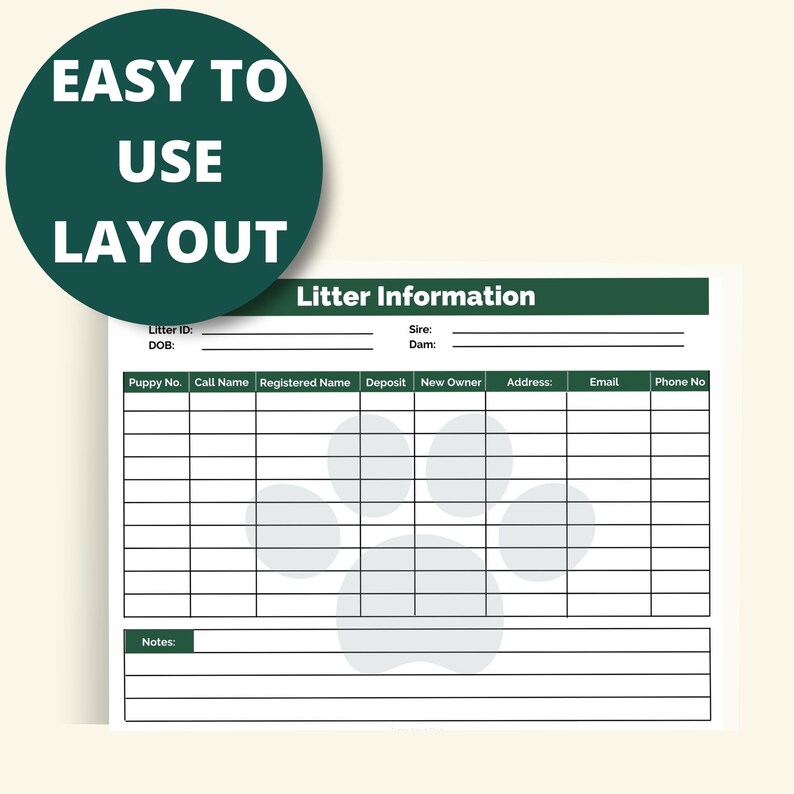 Basic Dog Breeder Charts Whelping Records Litter Records - Etsy