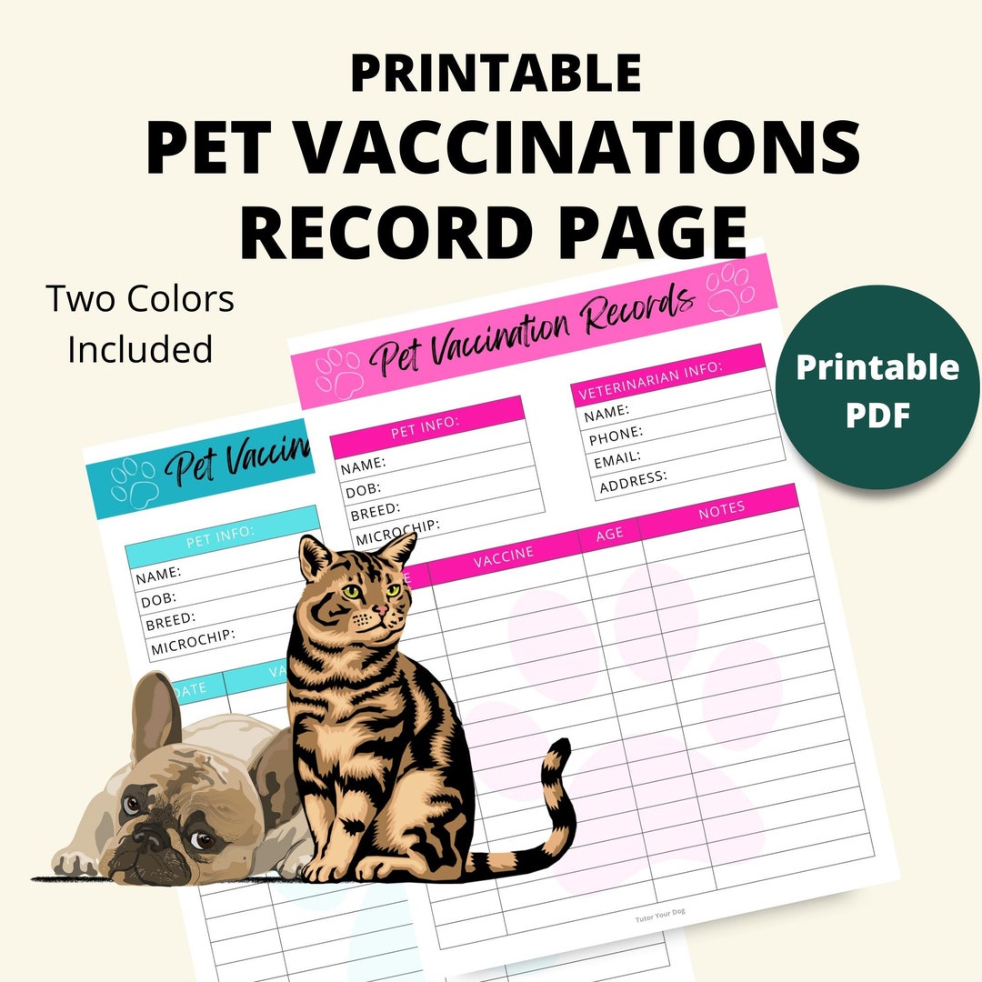 Pet Vaccination Records Page | Instant Download | 8.5x11 Editable PDF ...