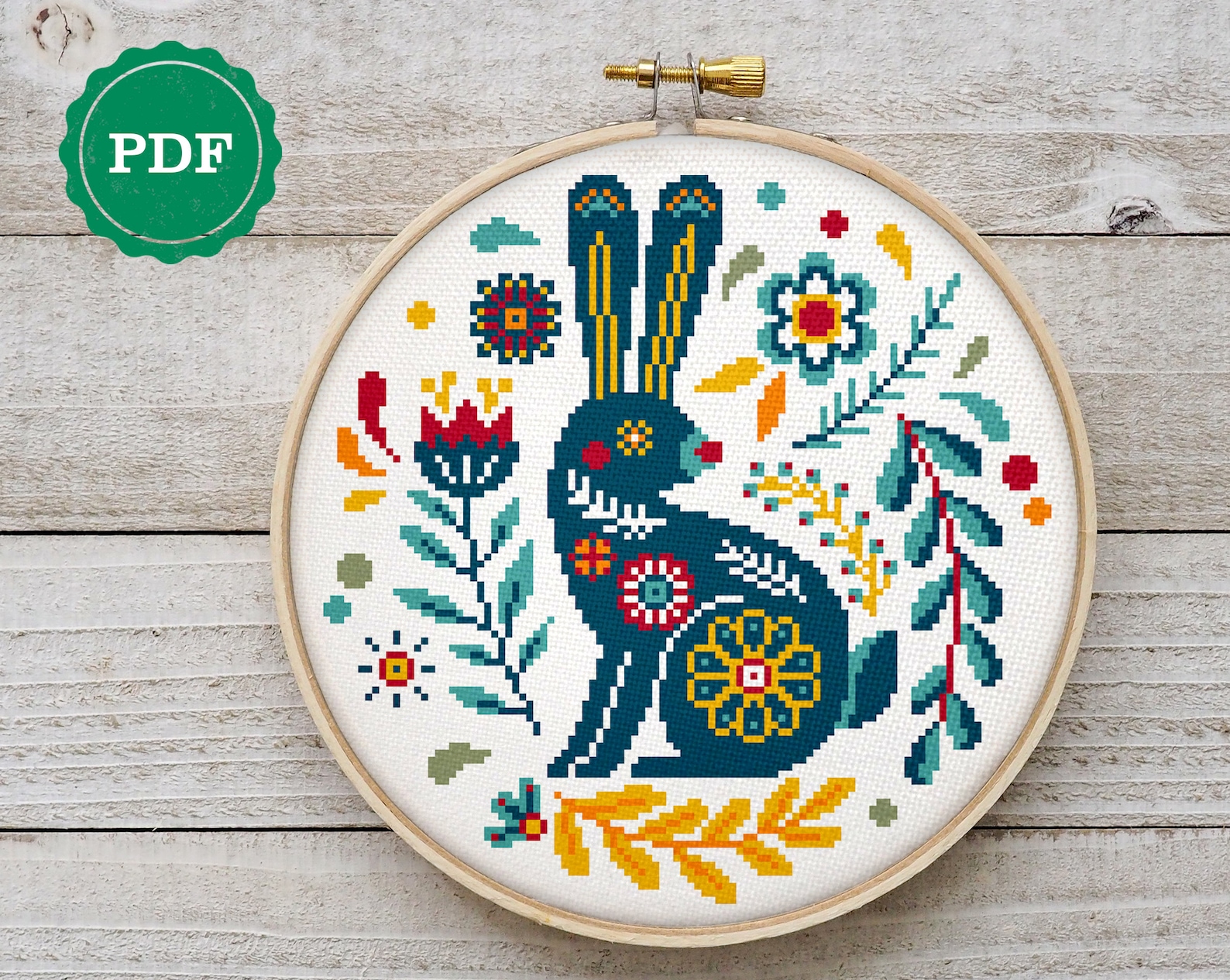 Floral Folk Hare Cross Stitch Pattern Scandinavian Pattern - Etsy