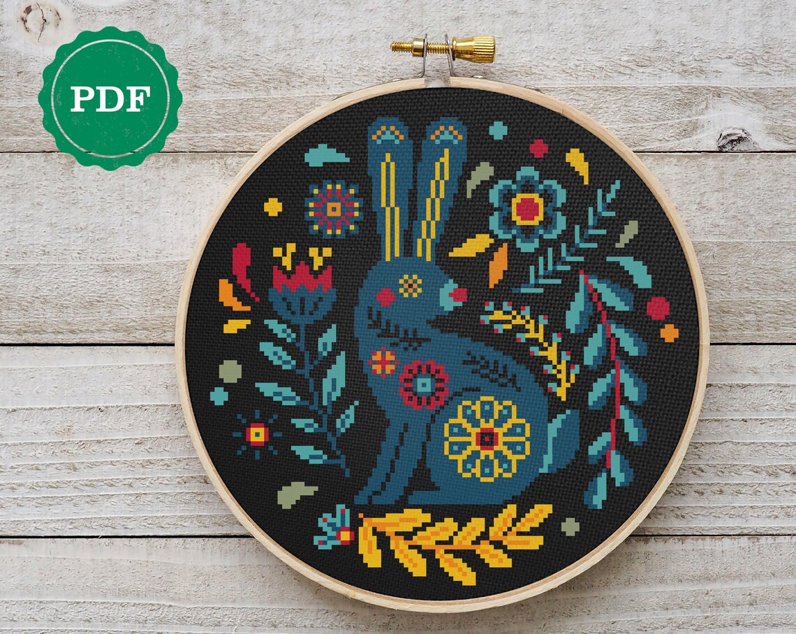 Floral Folk Hare Cross Stitch Pattern Scandinavian Pattern - Etsy