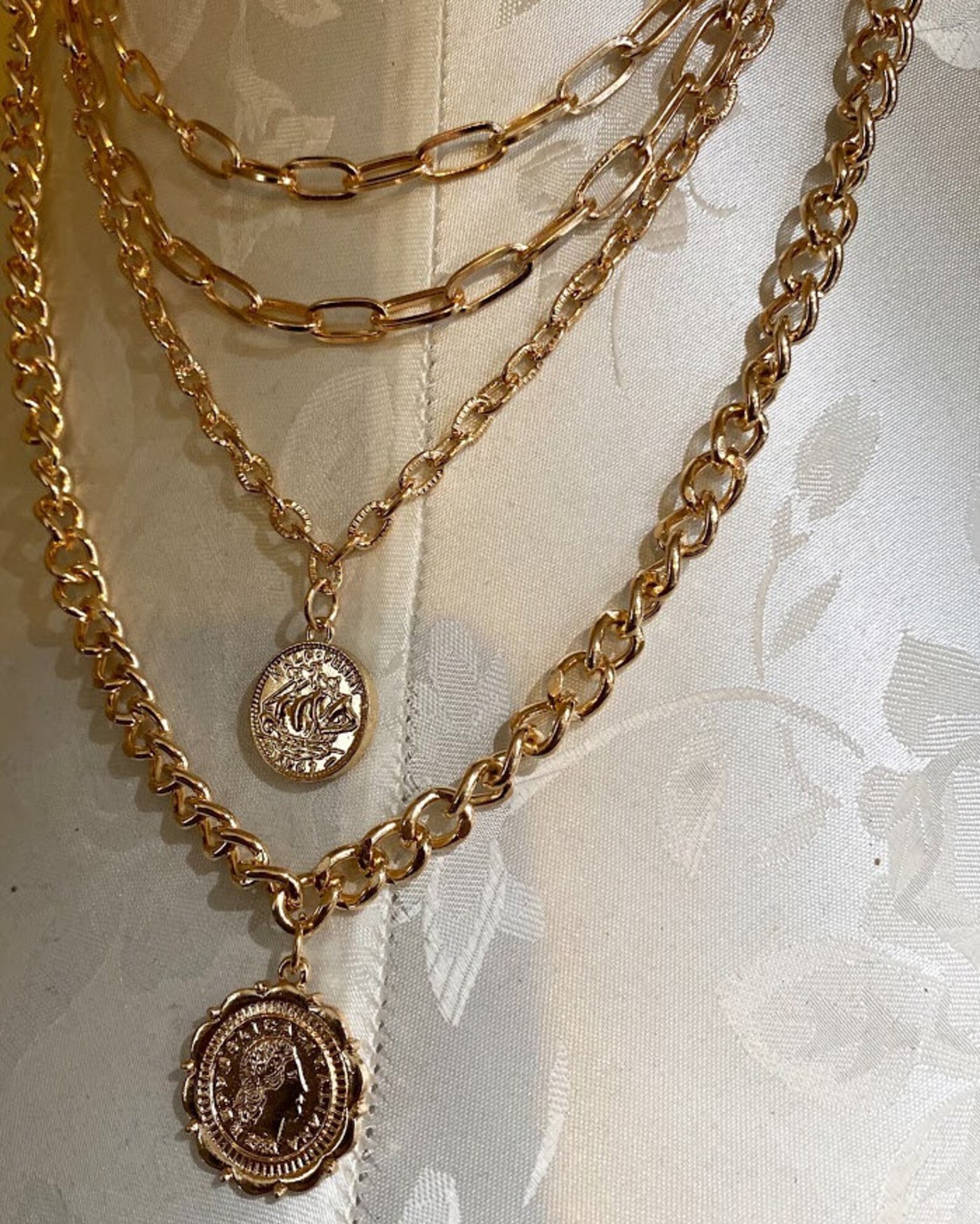 Chunky Layered Coin Pendant Necklace - Etsy Ireland