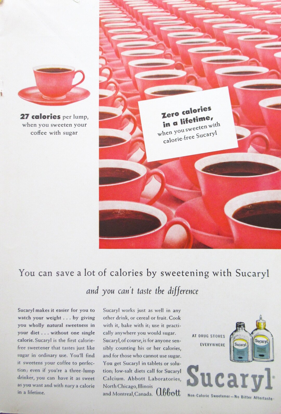 Vintage Sucaryl Ad, 1957, Coca Cola Back Photo, Revolutionary Sugar ...