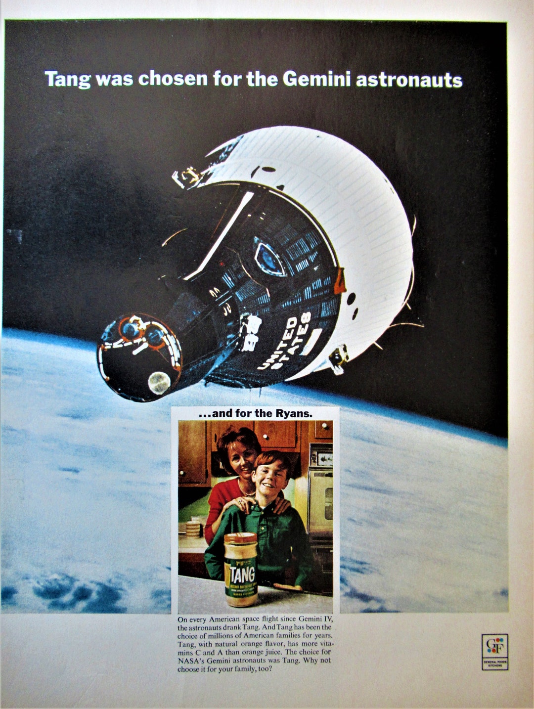Vintage Magazine Ad, 1966 Tang Space Ad, Gift for Him, Atomic Era Decor ...