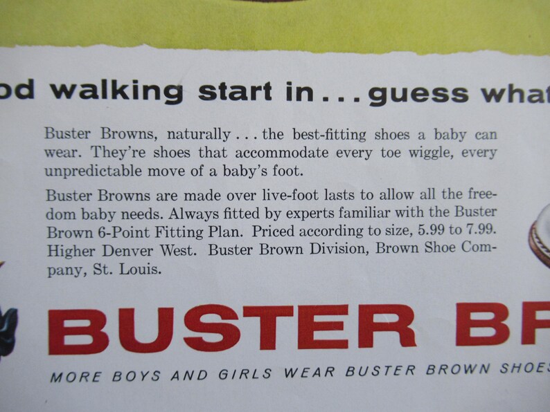 Vintage Magazine Ad, 1959 Buster Brown, Baby's First Shoes, New Mother ...