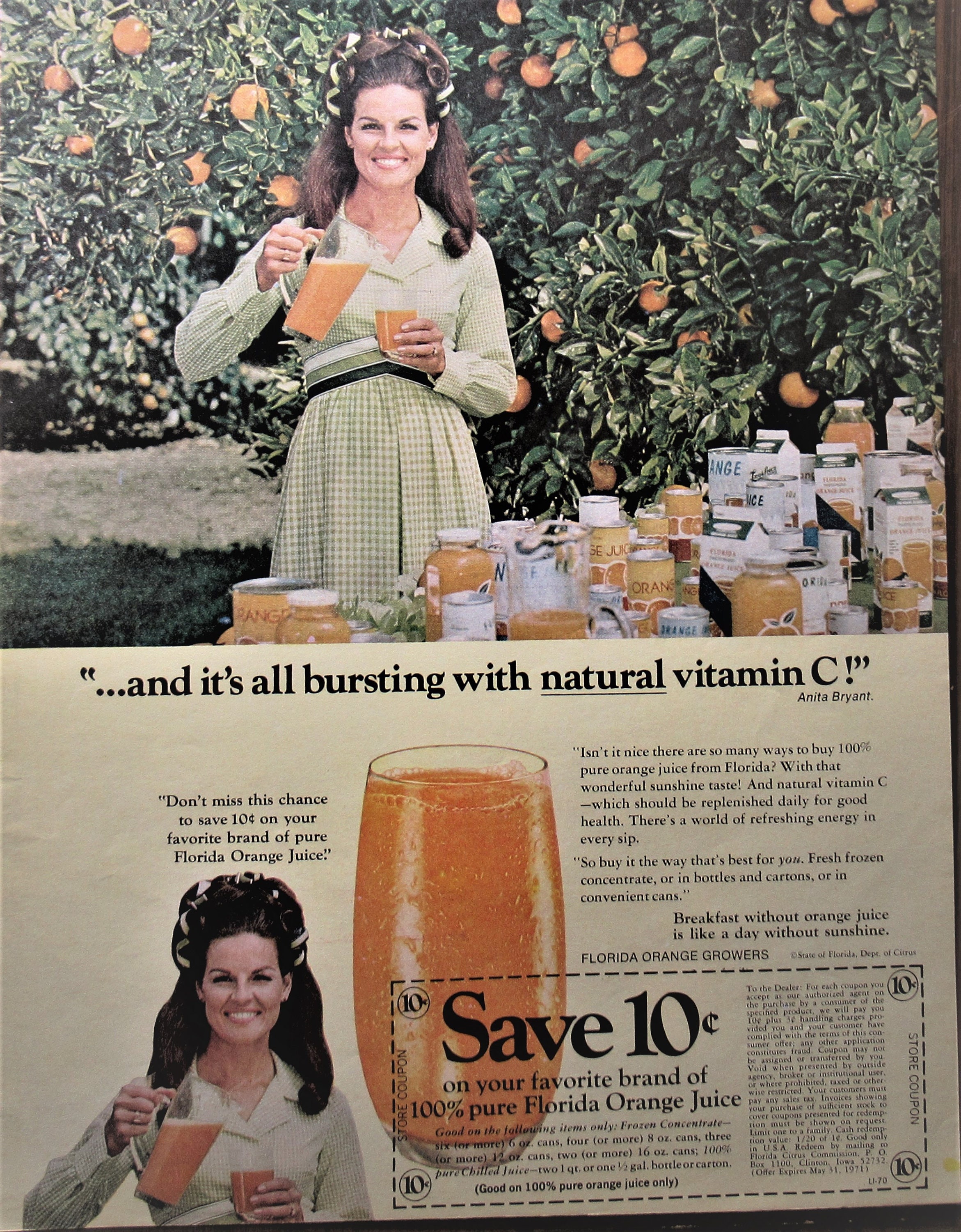 Vintage Magazine Ad, 1969 Mid Century Advertising, Anita Bryant Florida ...