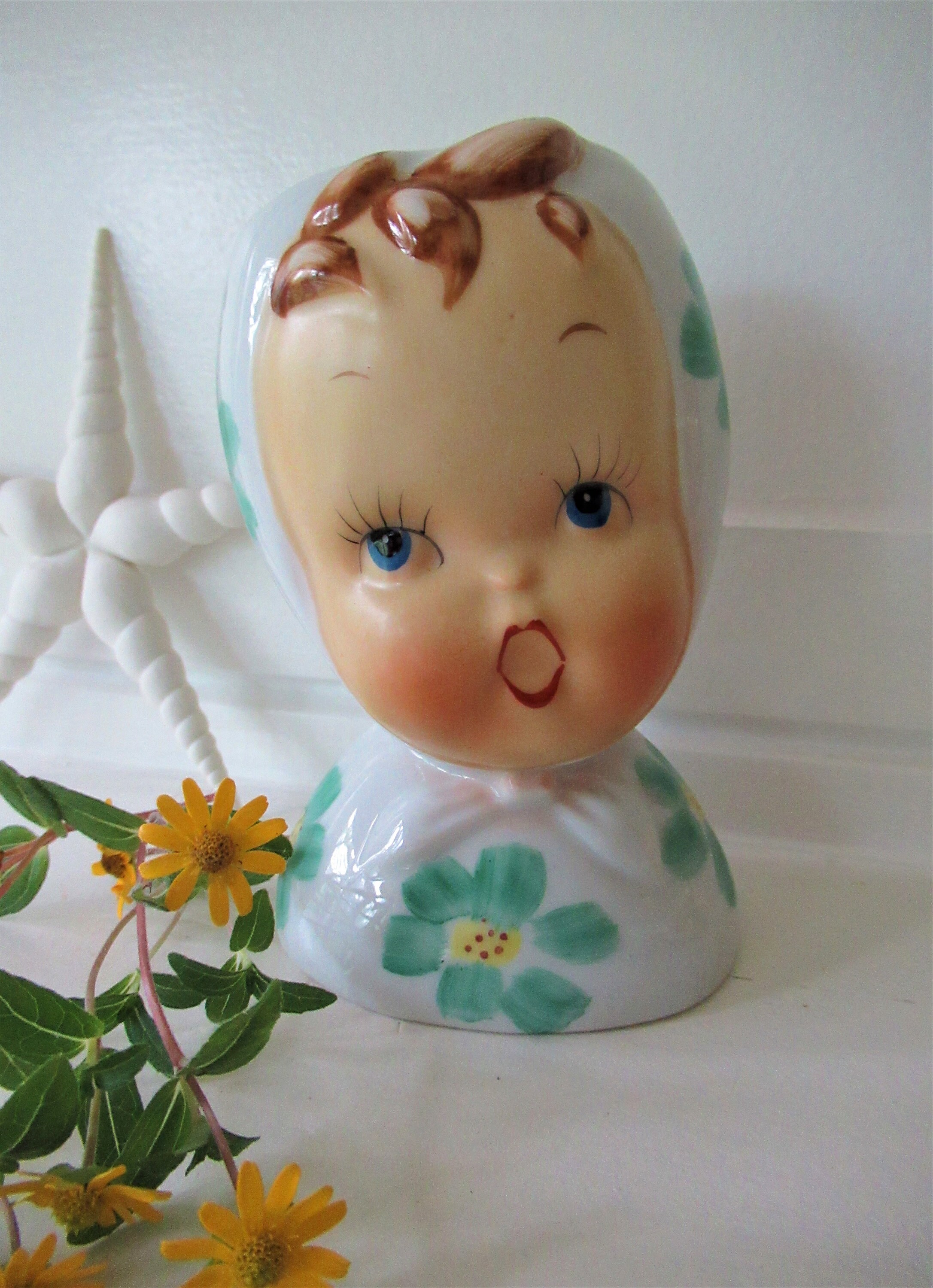 Vintage Lady Head Baby Vase, MINT 50's Kitsch Vase, 18th Wedding ...
