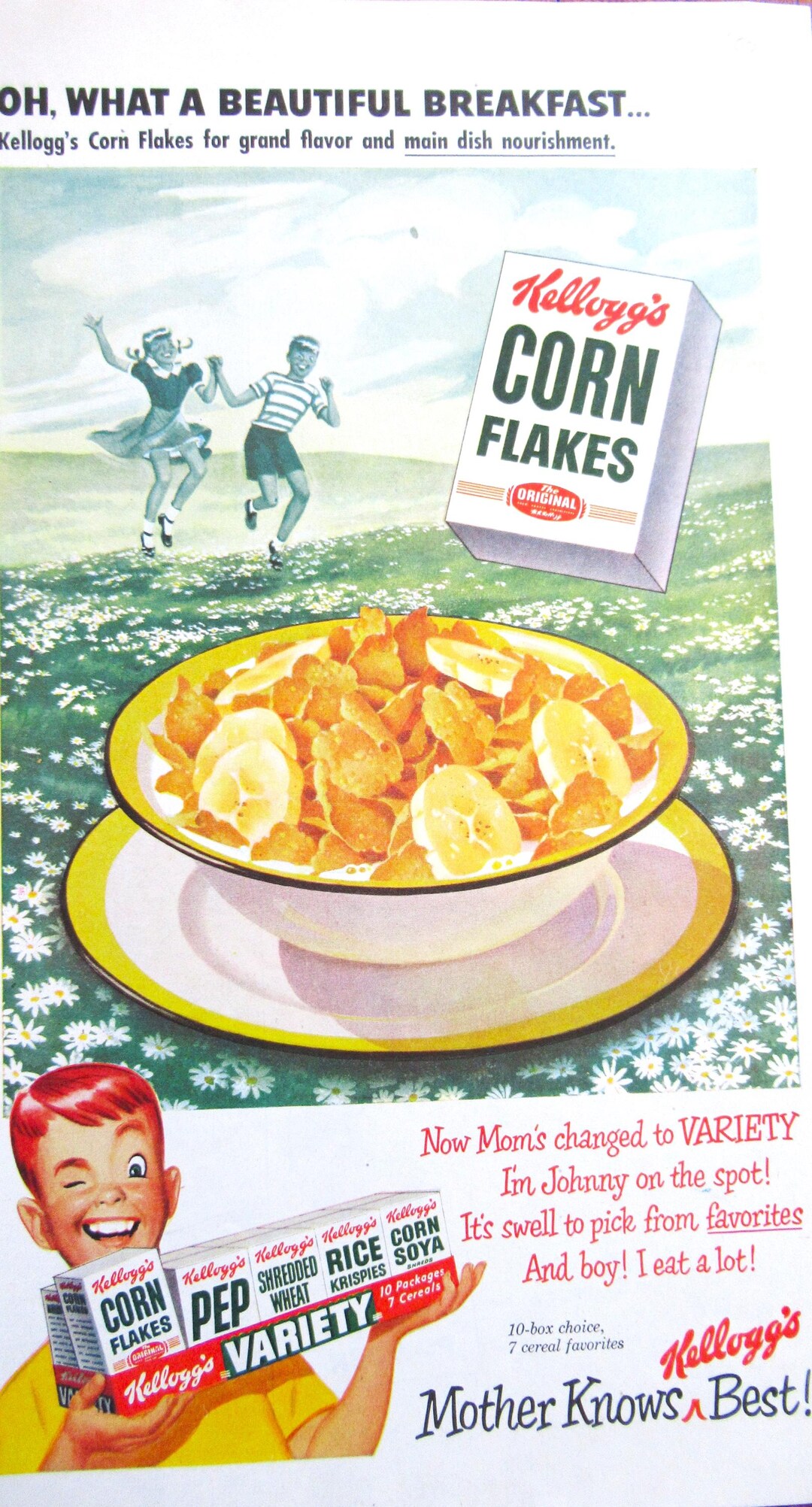 Kellogg's Corn Flakes Vintage Magazine Ad, Kitchen Wall Art, Kitsch ...