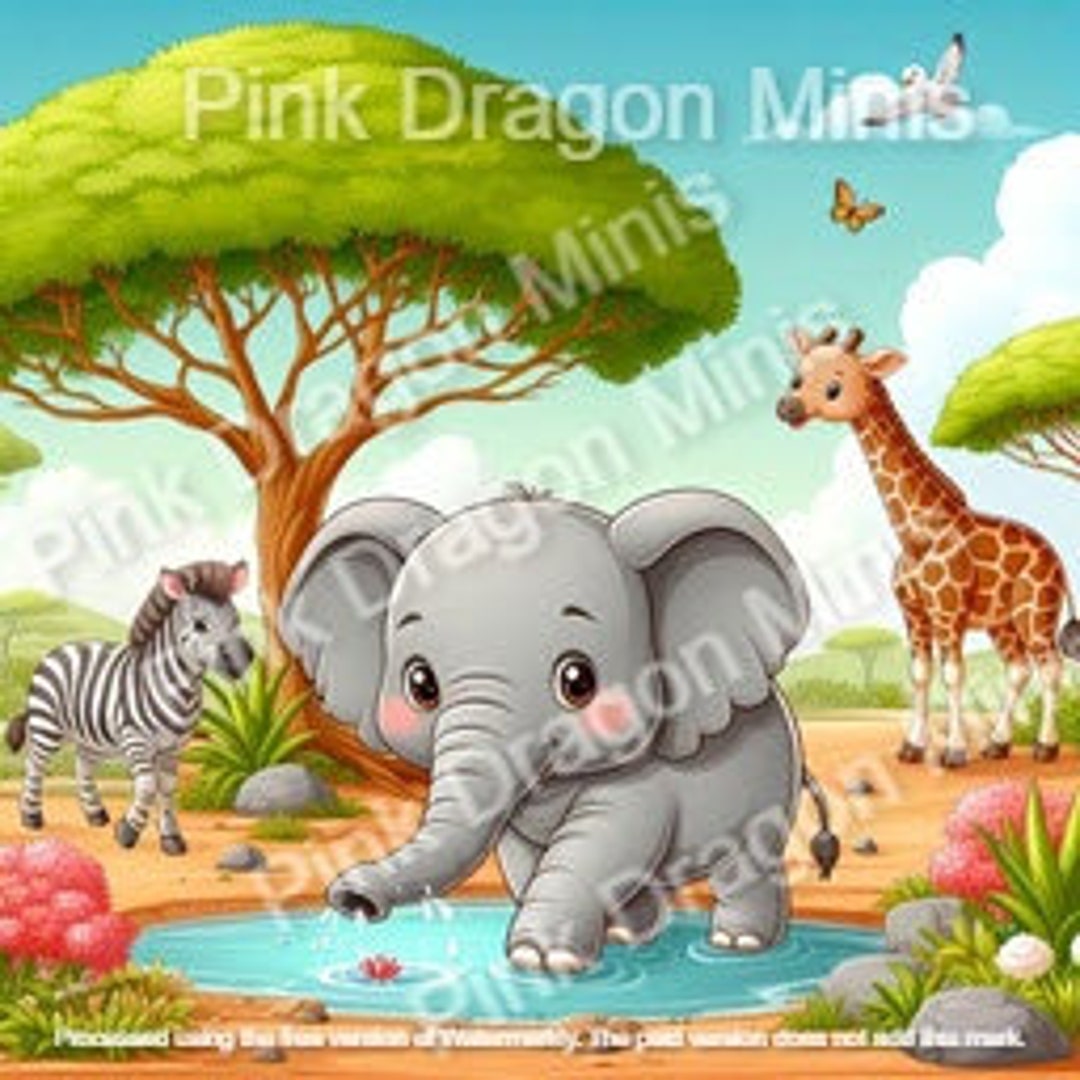 Printable Wall Art Elephant in Africa With Giraffe and Zebra Instant ...