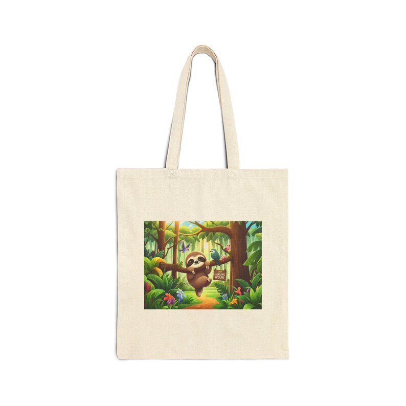 Sloth Hanging From Tree Branch Cotton Canvas Tote Bag, Cute Animal ...