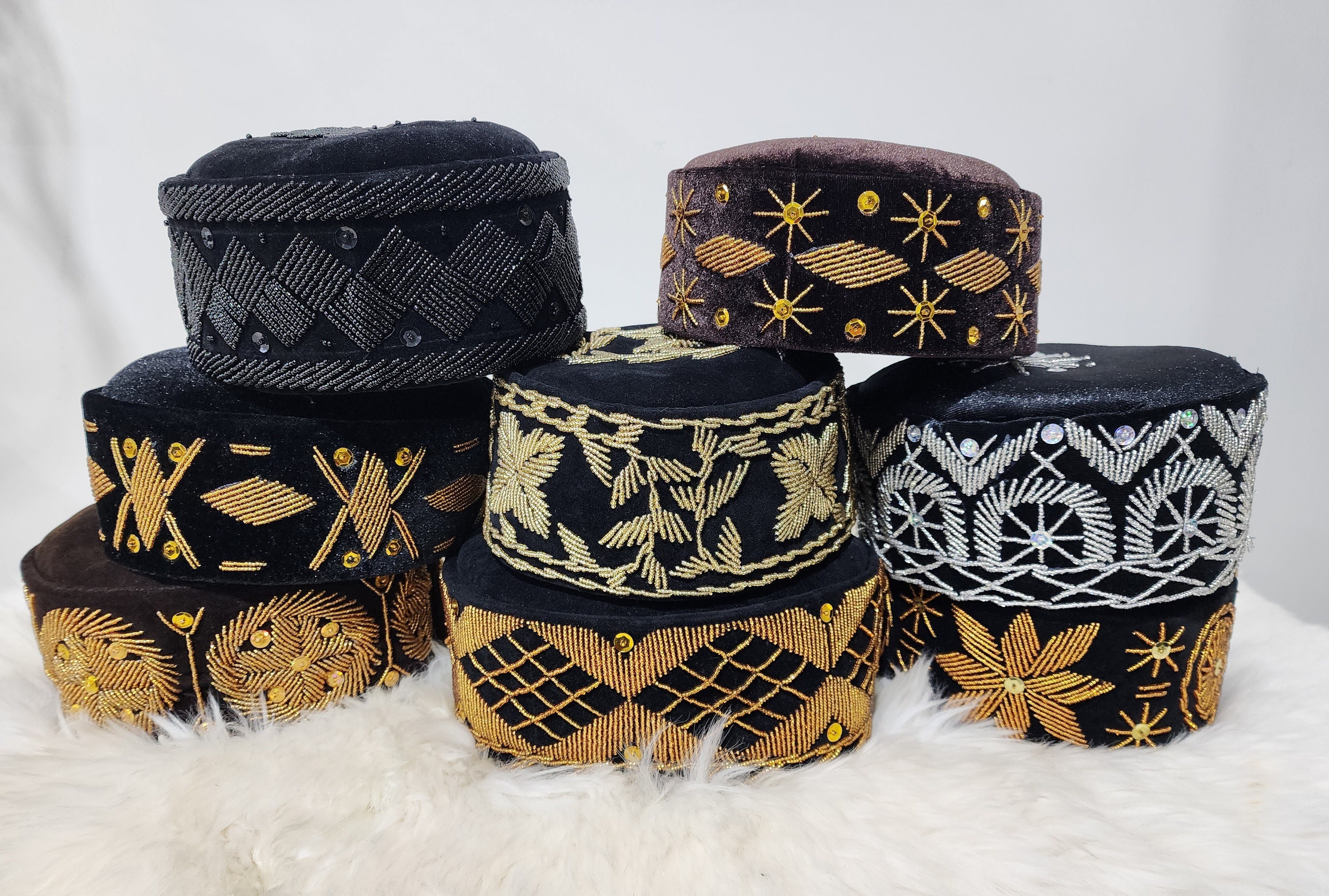 Ade Ori Okin Cap,african Groom Hat, Handbeaded Hats, Ibo Hat,yoruba Hat ...